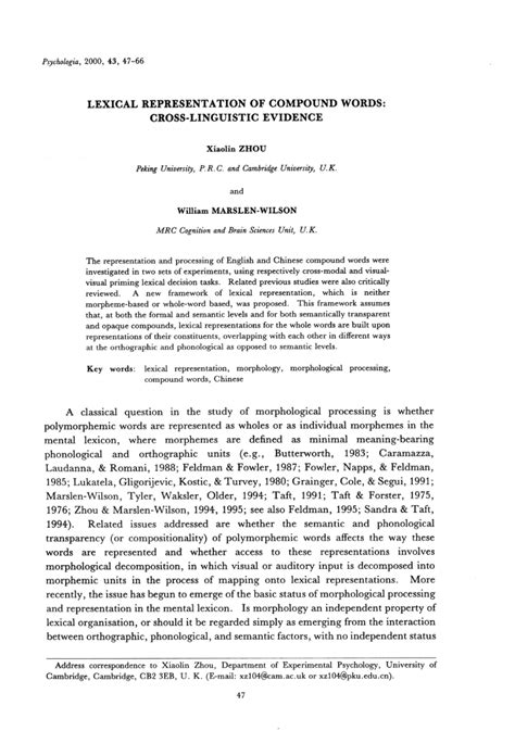 Pdf Lexical Representation Of Compound Words Cross Linguistic Evidence