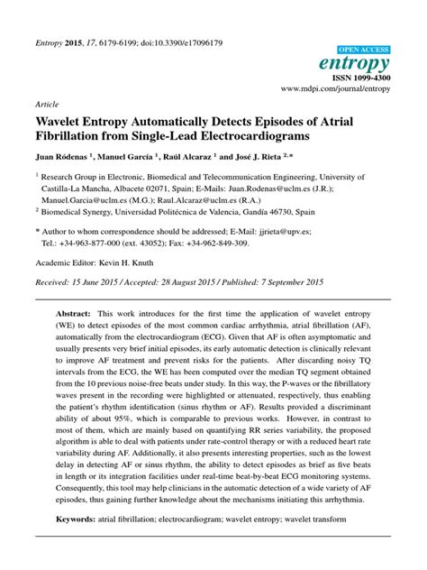 Entropy Wavelet Entropy Automatically Detects Episodes Of Atrial Fibrillation From Single Lead