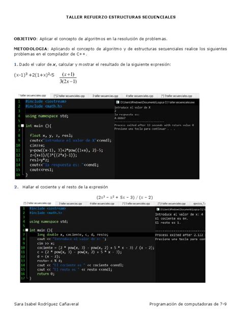 Taller Estructura Secuenciales Resuelto Pdf Algoritmos Matemáticas