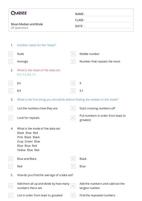 50 Mean Median And Mode Worksheets For 6th Grade On Quizizz Free And Printable