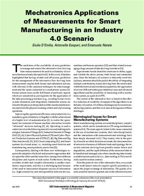 Pdf Mechatronics Applications Of Measurements For Smart Manufacturing In An Industry 4 0 Scenario