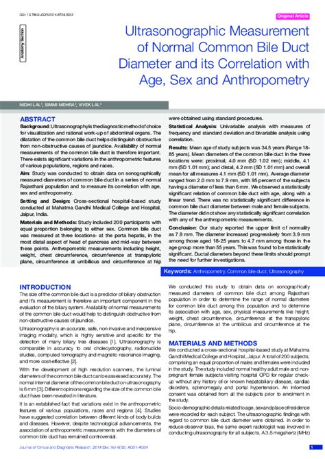 Pdf Ultrasonographic Measurement Of Normal Common Bile Duct Diameter