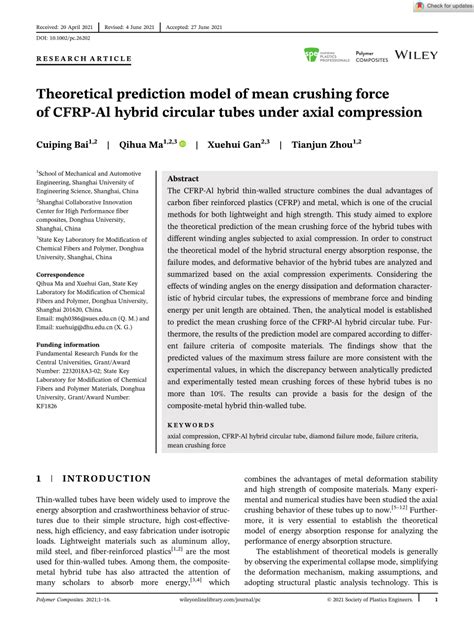Pdf Theoretical Prediction Model Of Mean Crushing Force Of Cfrp‐al Hybrid Circular Tubes Under