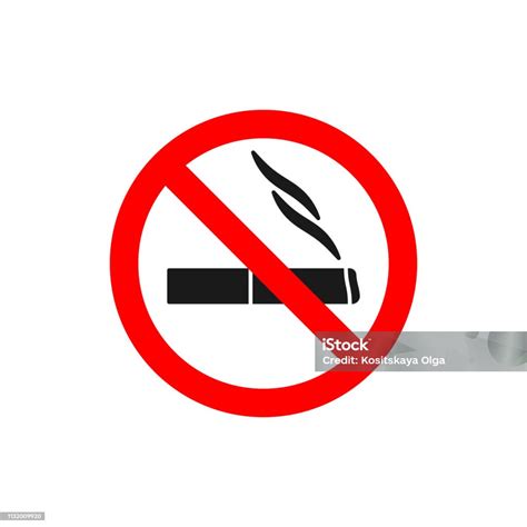 금연 기호 빨간색 교차 된 원에서 담배의 검은 실루엣 담배 금지 표지판 금지 기호입니다 Prohibition에 대한 스톡 벡터