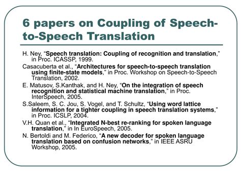 Ppt Coupling Between Asr And Mt In Speech To Speech Translation