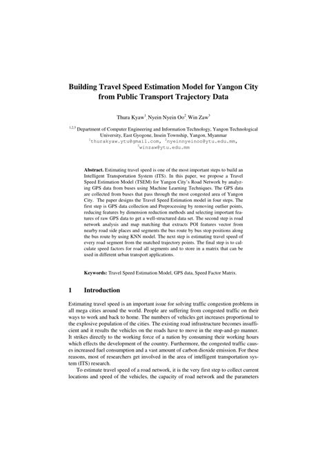 Pdf Building Travel Speed Estimation Model For Yangon City From Public Transport Trajectory Data