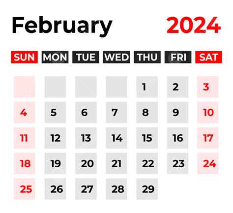 2024 年 2 月月曆設計 外觀簡潔 向量 2024 年日历 月曆向量圖案素材免費下載PNGEPS和AI素材下載 Pngtree