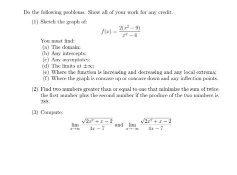 Solved Do The Following Problems Show All Of Your Work For Chegg