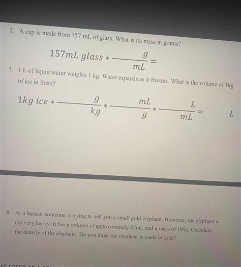 Solved CALCULATE DENSITY Complete The Following Table Of Chegg
