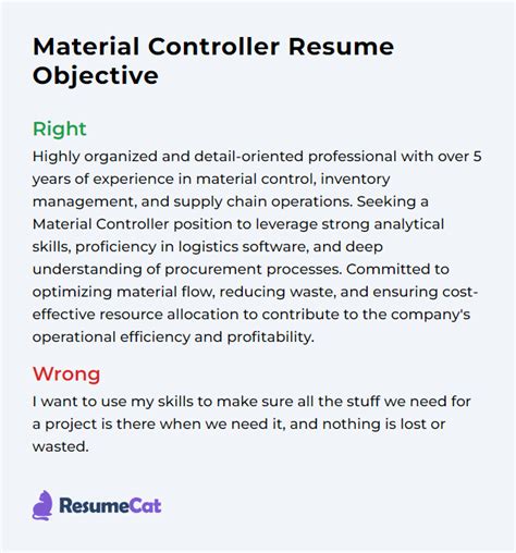 Top 16 Material Controller Resume Objective Examples