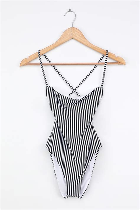 Black And White Striped One Piece Backless Swimsuit Swimsuit Lulus