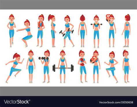 Fitness Girl Different Poses Exercises Royalty Free Vector
