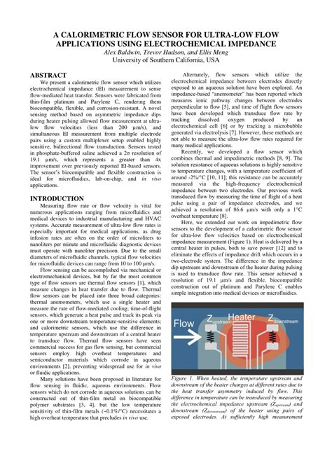 Pdf A Calorimetric Flow Sensor For Ultra Low Flow Applications Using