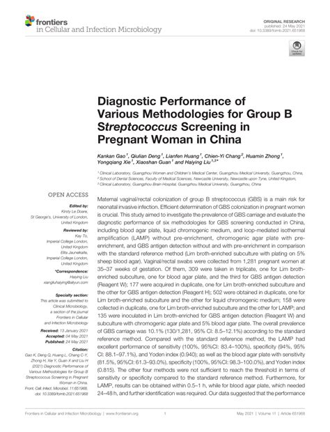 Pdf Diagnostic Performance Of Various Methodologies For Group B