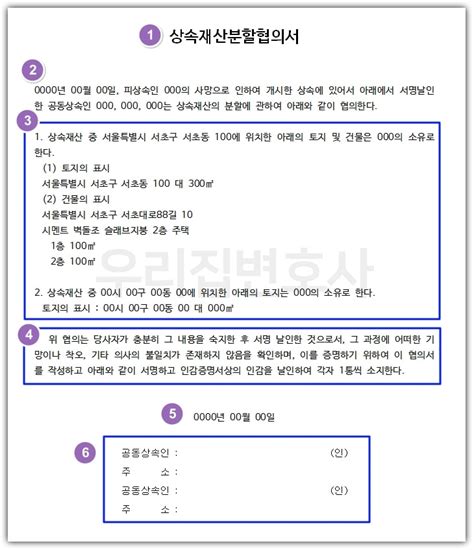 상속재산분할협의서 양식 및 작성법 우리집 변호사
