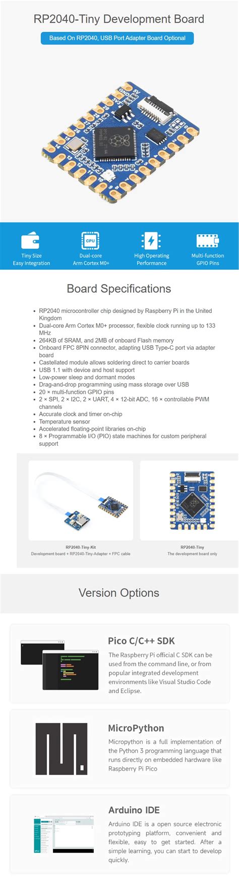 Rp2040 Tiny Rp2040 Zero Raspberry Pi Pico Development Board Module Usb