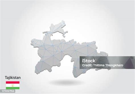 벡터 다각형 타지키스탄지도 낮은 폴리 디자인 흰색 배경에 삼각형으로 만든지도 기하학적 구불 구불 한 삼각형 낮은 폴리 스타일