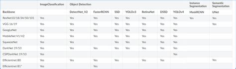 Appendix A Backbones And Networks Matrix Combination Developing And Deploying Vision Ai With