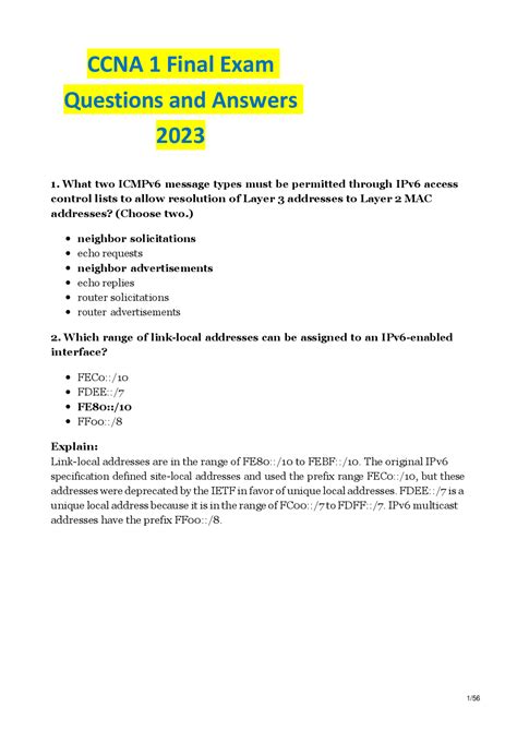 CCNA Final Exam Questions And Answers Exams Information Technology Docsity