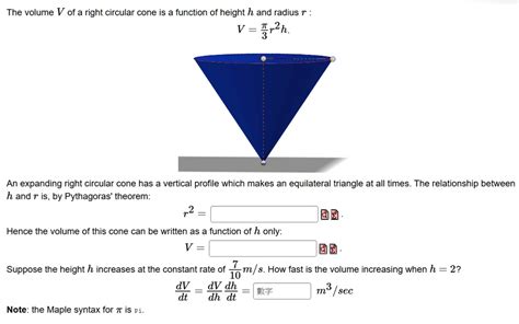 Solved The Volume V Of A Right Circular Cone Is A Function Of Height H And Radius R V 32h An