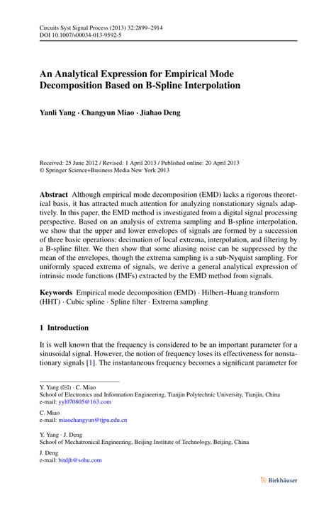 Pdf An Analytical Expression For Empirical Mode Decomposition Based On B Spline Interpolation
