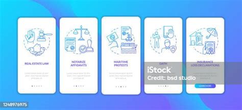 개념이 있는 모바일 앱 페이지 화면에 법적 유효성 검사가 적용되었습니다 재산법 연습 5 단계 그래픽 지침 Rgb 색상 그림이 있는 Ui 벡터 템플릿 개념에 대한 스톡 벡터