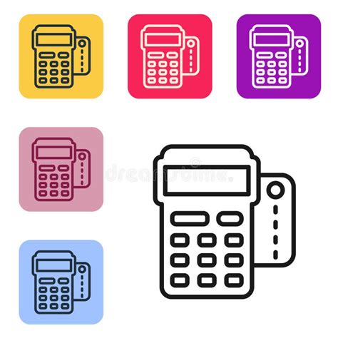 Black Line Pos Terminal With Inserted Credit Card And Printed Reciept Icon Isolated On White