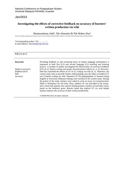 Pdf Investigating The Effects Of Corrective Feedback On Accuracy Of Learner Written Production