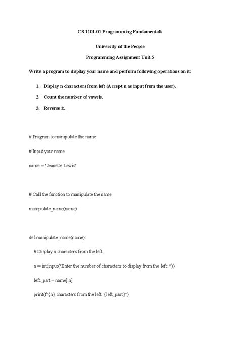 Programming Assignment Unit 5 Cs 1101 01 Programming Fundamentals