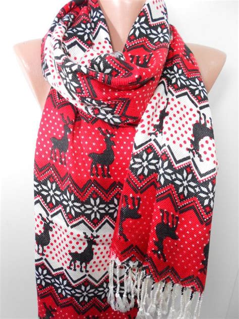 Nordic Scarf Deer Scarf Red Scarf Cowl Scarf Fall By Melscarf Scarf Women Fashion Trendy