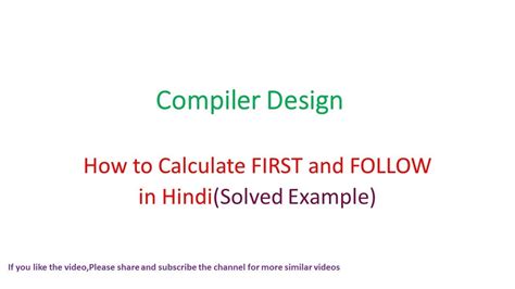 First And Follow In Compiler Designsolved Example Youtube
