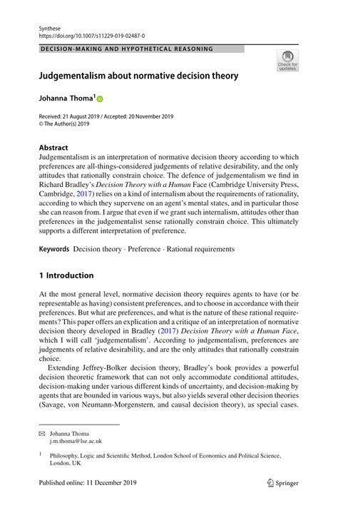 Pdf Judgementalism About Normative Decision Theory