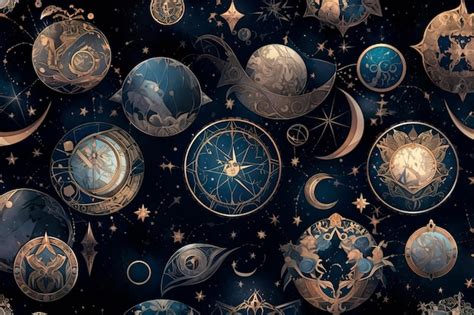 Premium Ai Image Pattern With A Celestial Theme Featuring Stars Moons And Other Celestial