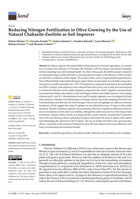Pdf Reducing Nitrogen Fertilization In Olive Growing By The Use Of Natural Chabazite Zeolitite