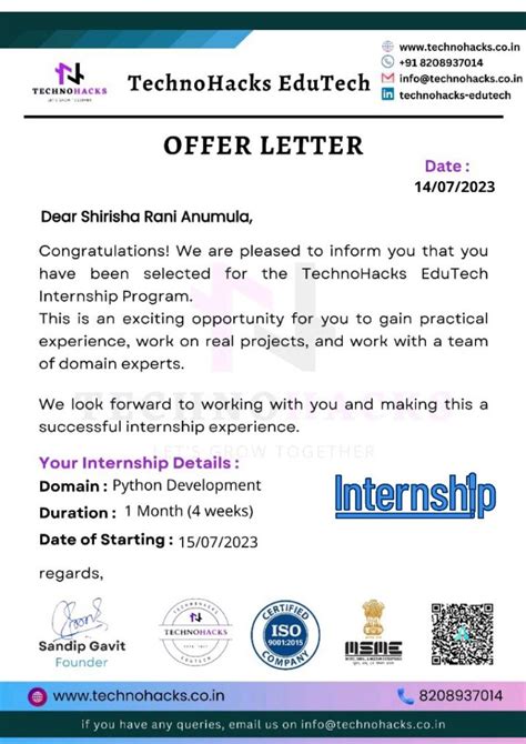 shirisha rani anumula on linkedin techohacks python developer