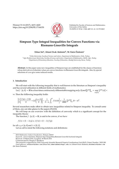 Pdf Simpson Type Integral Inequalities For Convex Functions Via Riemann Liouville Integrals