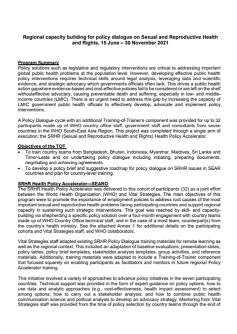 Regional Capacity Building For Policy Dialogue On Sexual And