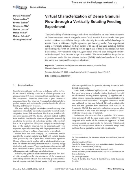 Pdf Virtual Characterization Of Dense Granular Flow Through A Vertically Rotating Feeding