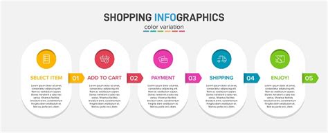 5 단계 연속 쇼핑 프로세스의 개념 5 개의 다채로운 그래픽 요소 브로셔 프레젠테이션 웹 사이트에 대한 타임라인 디자인 인포그래픽 디자인 레이아웃 5에 대한 스톡 벡터 아트