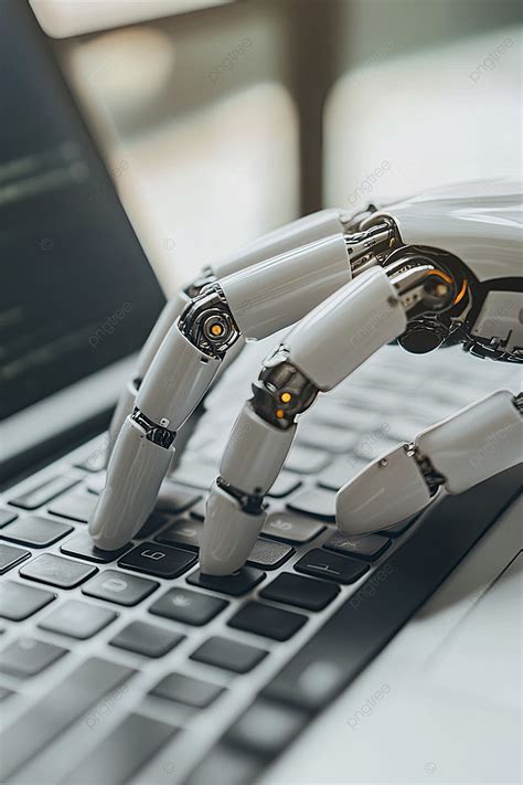 Foto Tangan Robot Ai Yang Mengetik Di Keyboard Laptop Melambangkan