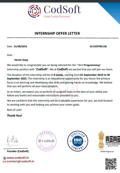 Codsoft Intership Coding Vansh Garg