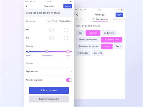 Questions And Filter By Section Wip Mobile App Design Filters App