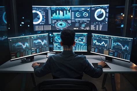 Worker Looking At Customer Behavior Chart While Analyzing At Computer Aig42 Stock Illustration