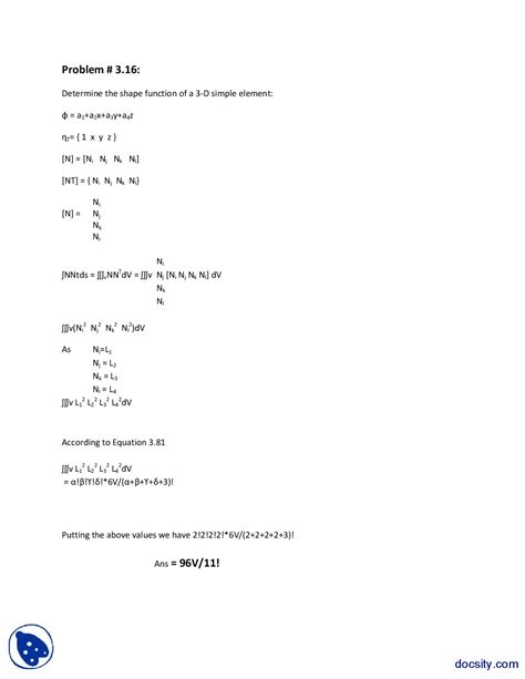 Shape Function Of 3d Simple Element 2 Finite Element Method Assignment Solution Docsity