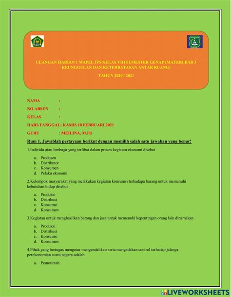 Ulangan 1 Ips 8 Genap Kelas 8 Worksheet Live Worksheets