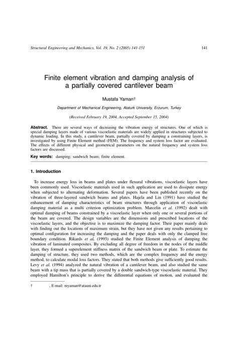 Pdf Finite Element Vibration And Damping Analysis Of A Partially Covered Cantilever Beam