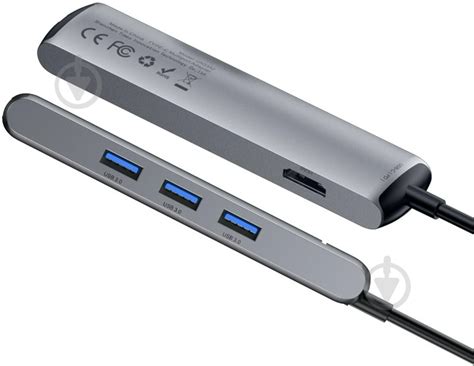 ᐉ Док станция Baseus Usb3 1 Type C Hdmi Usb 3 0x3 Rj45 Type C Grey Cahub J0g • Купить в