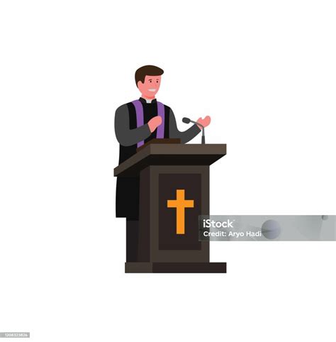 목사 제사장 설교자는 성경과 연단에서 말하기 흰색 배경에 고립 된 만화 평면 일러스트 벡터 사제에 대한 스톡 벡터 아트 및 기타 이미지 Istock