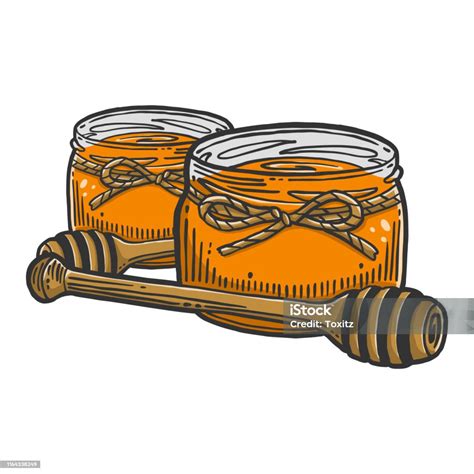 나무 숟가락 냄비에 꿀 낙서 및 스케치 스타일의 벡터 개념입니다 티셔츠 엽서에 인쇄하기 위한 손으로 그린 일러스트레이션 0명에 대한 스톡 벡터 아트 및 기타 이미지 Istock
