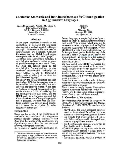 Pdf Combining Stochastic And Rule Based Methods For Disambiguation In Agglutinative Languages